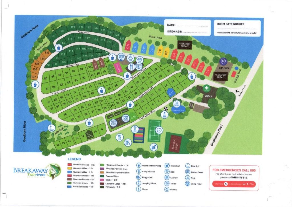 Park map - Breakaway Twin Rivers Caravan Park